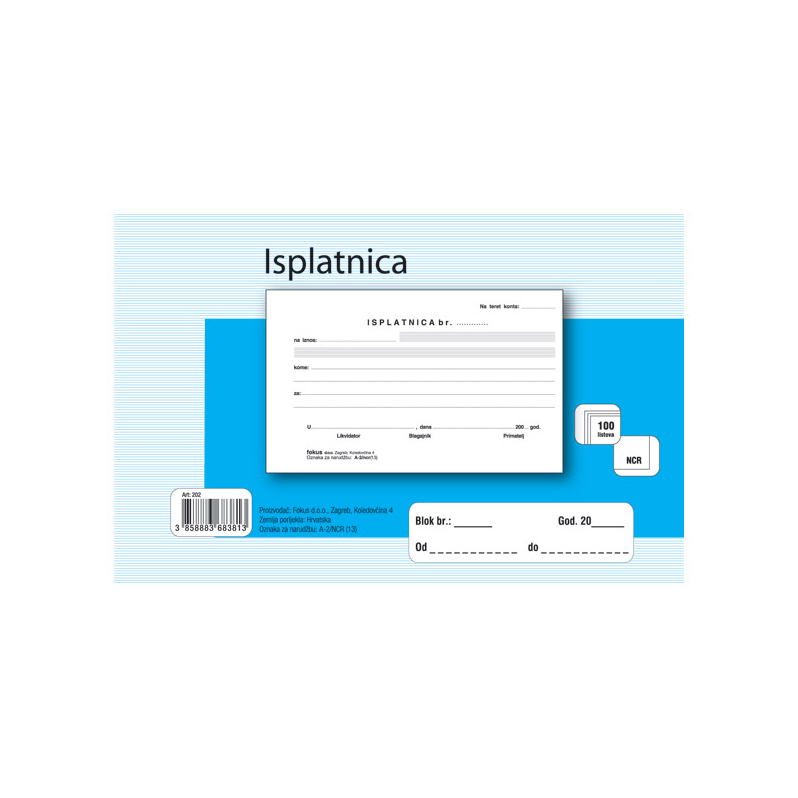 OBRAZAC A-2/NCR ISPLATNICA | Pevex