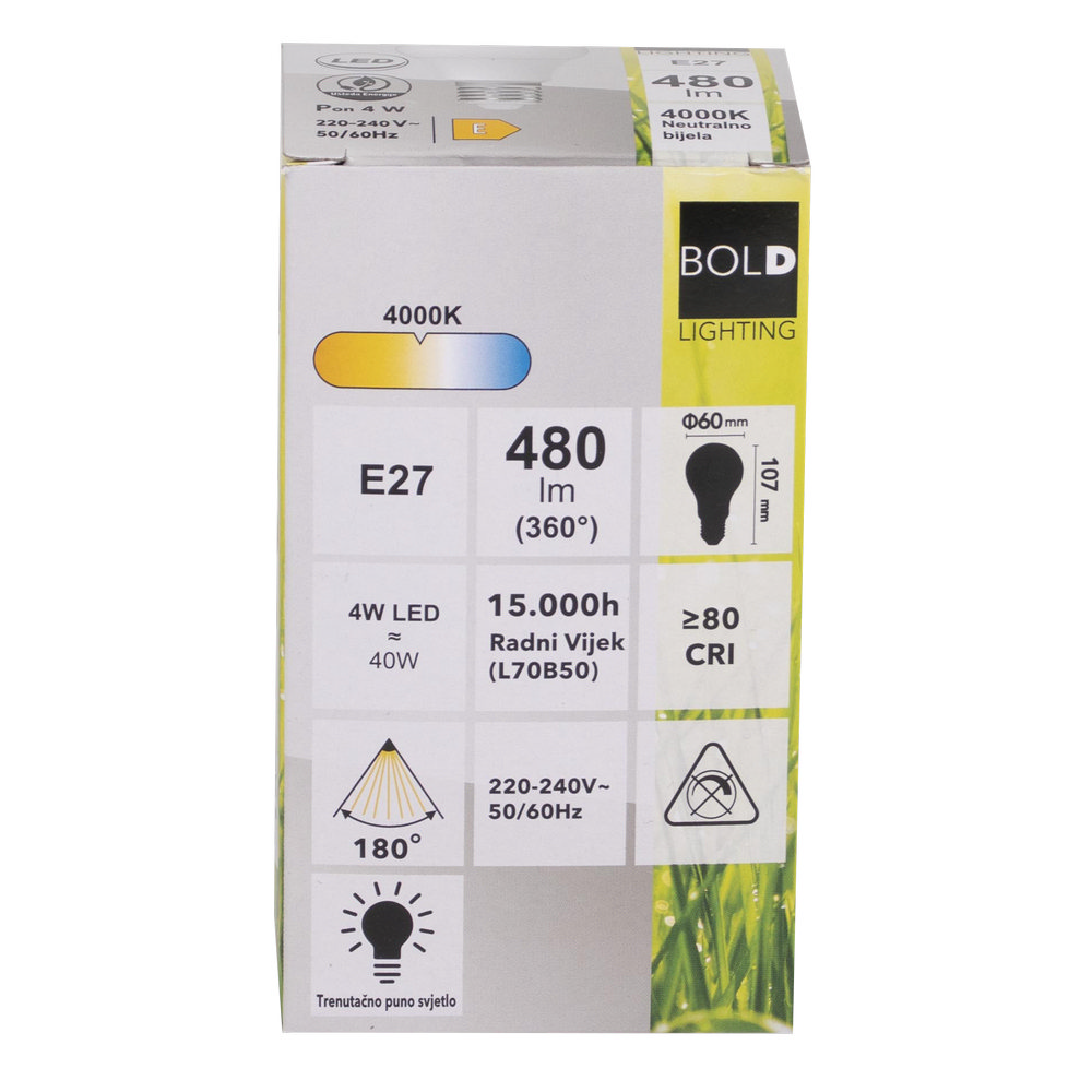 IZVOR SVJETLOSTI LED BOLD LIGHTING E27 4W 480lm 4000k A60 | Pevex