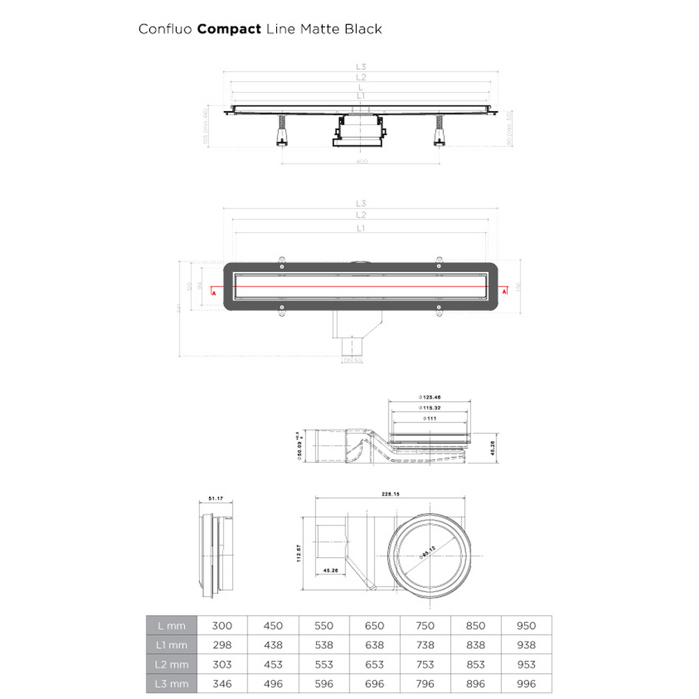 Tuš kanalica CONFLUO PRIMO COMPACT LINE 650 MATTE BLACK | Pevex