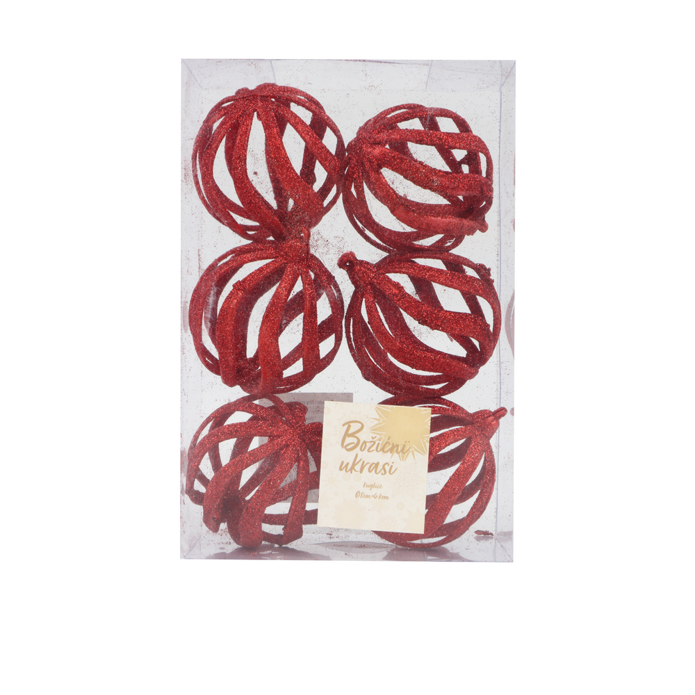 Božićni ukras KUGLICE PVC ŠLJOKIČASTE 6/1 NO CRVENA 8cm | Pevex