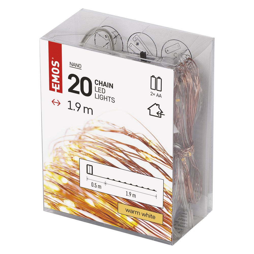 Božićne lampice NANO 20LED 1,9m 2xAA WW | Pevex