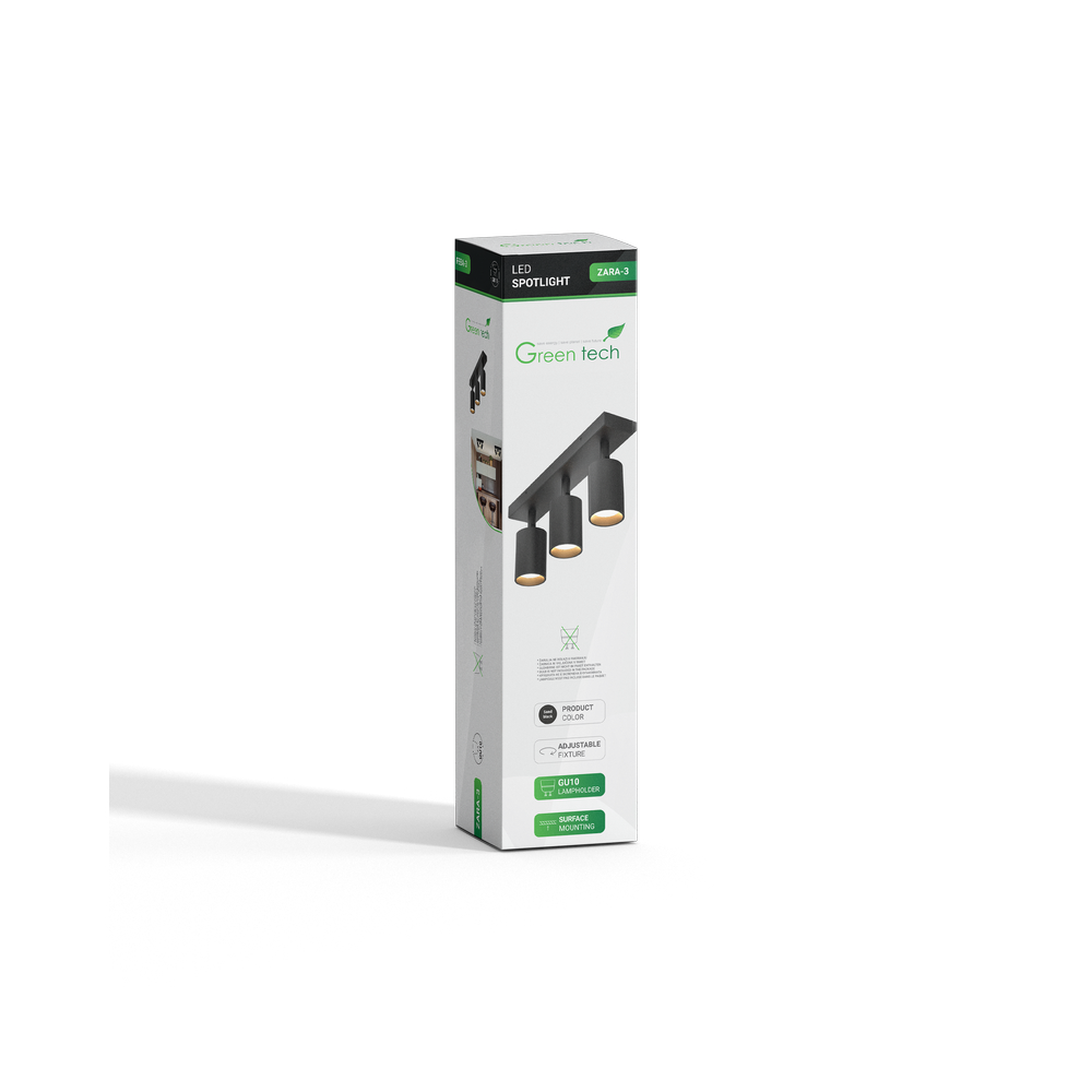 Reflektor GREEN TECH 3xGU10 CRNI | Pevex